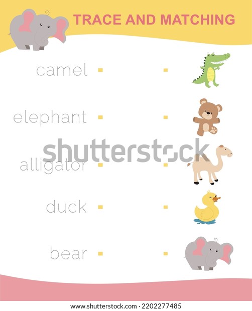 Trace Matching Words Images Educational Printable Stock Vector (Royalty ...