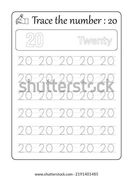 Trace Number 20 Number Tracing Kids Stock Vector (Royalty Free ...
