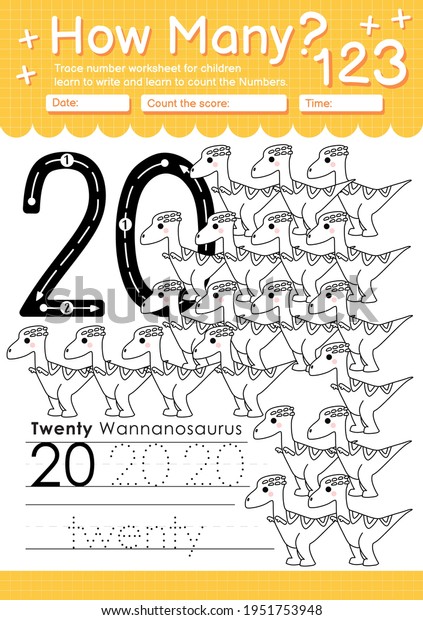 Trace Number 20 Worksheet Kindergarten Preshool Stock Vector (Royalty ...