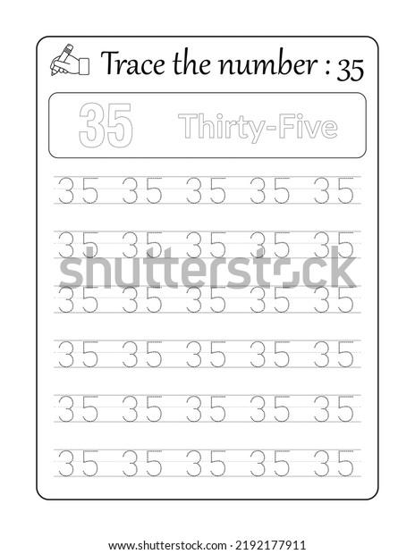 Trace Number 35 Number Tracing Kids Stock Vector (Royalty Free ...