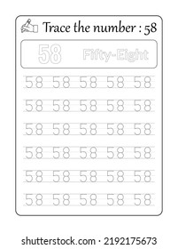 Trace Number 58 Number Tracing Kids Stock Vector (Royalty Free ...