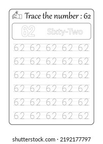 Trace Number 62 Number Tracing Kids Stock Vector (Royalty Free ...