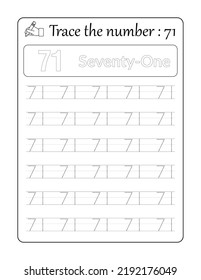 Trace Number 71 Number Tracing Kids Stock Vector (Royalty Free) 2192176049 | Shutterstock