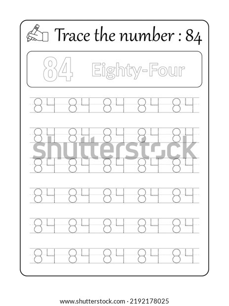 Trace Number 84 Number Tracing Kids Stock Vector (Royalty Free ...