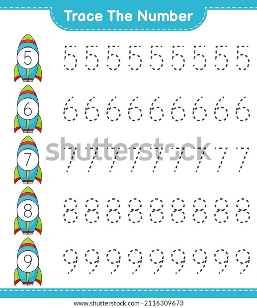 Trace Number Tracing Number Rocket Educational Stock Vector (Royalty ...