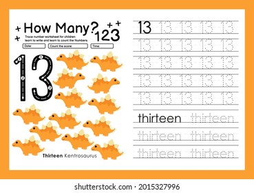 Trace Numbers Writing Practicing Worksheets Learning Stock Vector ...
