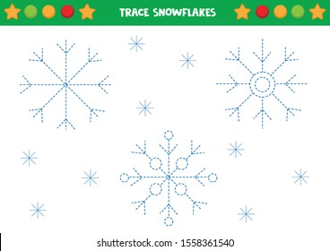 Trace Winter Snowflakes Handwriting Practice Kids Stock Vector (Royalty ...