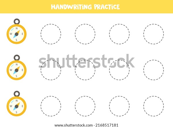 Tracing Contours Navigation Compass Kids Handwriting Stock Vector ...