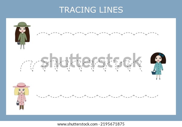Tracing Lines Game Cute Girls Dolls Stock Vector (Royalty Free ...
