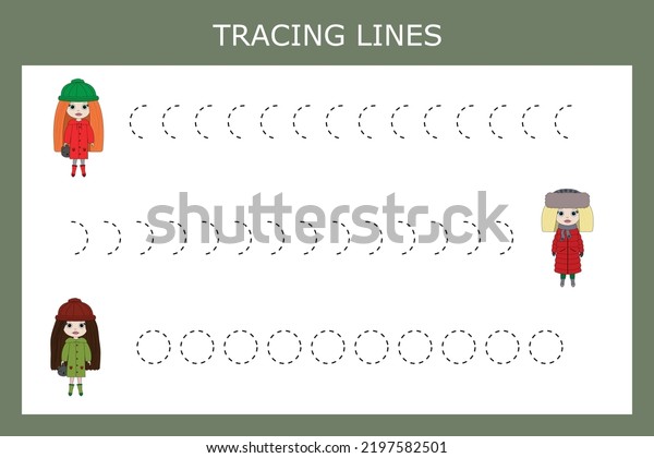 Tracing Lines Game Cute Girls Dolls Stock Vector (Royalty Free ...