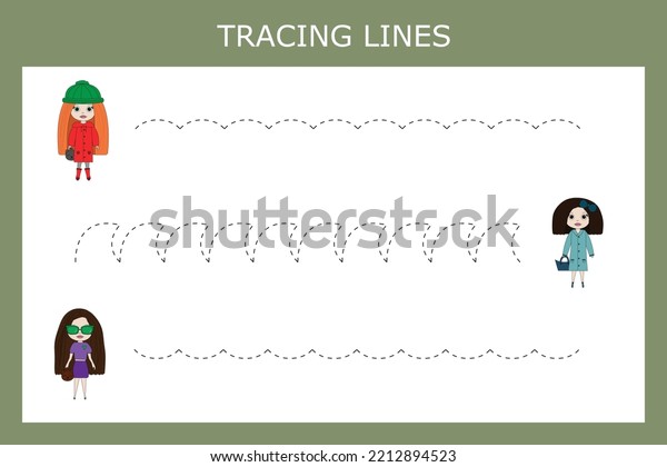 Tracing Lines Game Cute Girls Dolls Stock Vector (Royalty Free ...
