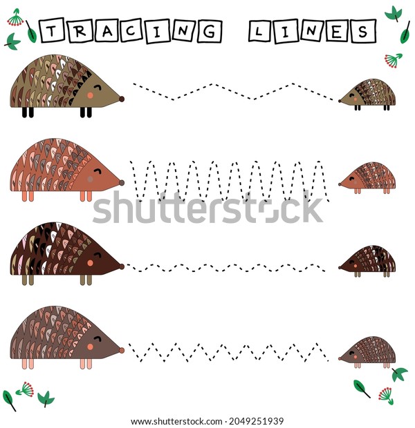 Tracing Lines Game Funny Animals Hedgehog Stock Vector (Royalty Free ...