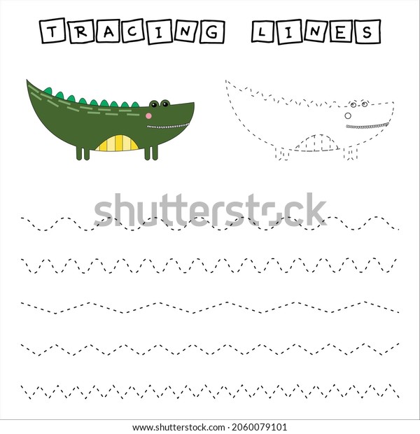 Tracing Lines Game Funny Crocodiles Worksheet Stock Vector (Royalty ...