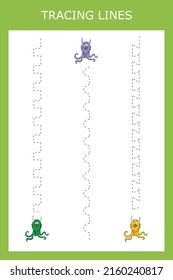 Tracing Lines Game Funny Monsters Worksheet Stock Vector (Royalty Free ...