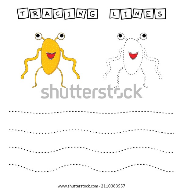 Tracing Lines Game Funny Monsters Worksheet: เวกเตอร์สต็อก (ปลอดค่า ...
