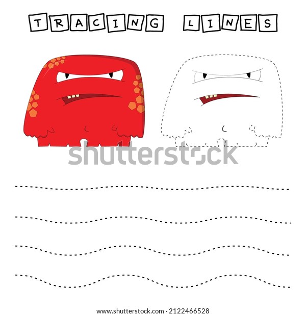 Tracing Lines Game Funny Monsters Worksheet: เวกเตอร์สต็อก (ปลอดค่า ...