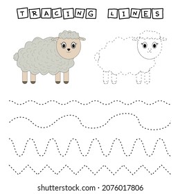 Tracing Lines Game Funny Sheep Worksheet Stock Vector (Royalty Free ...