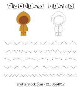 Tracing Lines Game Raincoat Worksheet Preschool Stock Vector (Royalty ...