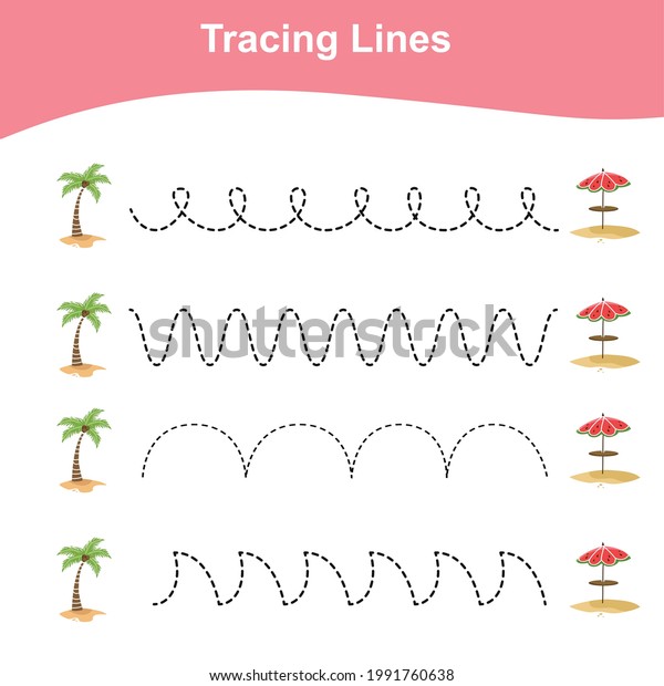 Tracing Lines Game Summer Edition Worksheet Stock Vector (Royalty Free ...