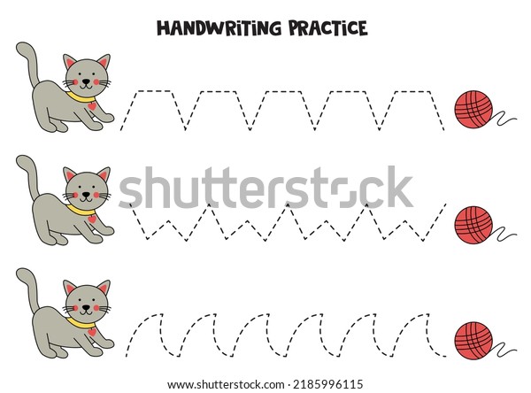Tracing Lines Kids Cute Gray Kitten Stock Vector (Royalty Free ...