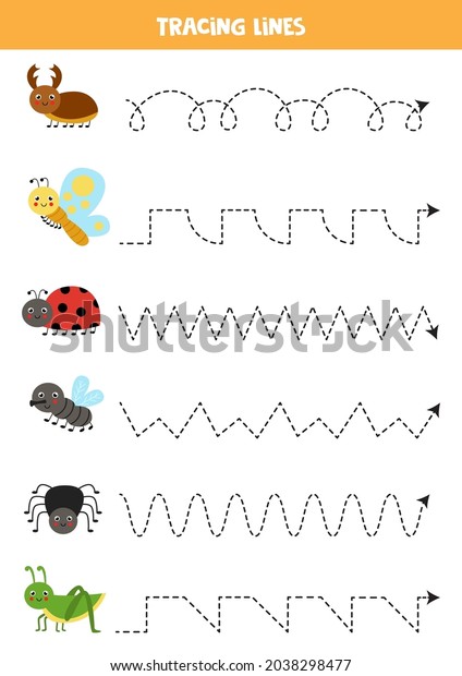 Tracing Lines Kids Cute Insects Handwriting Stock Vector (Royalty Free ...