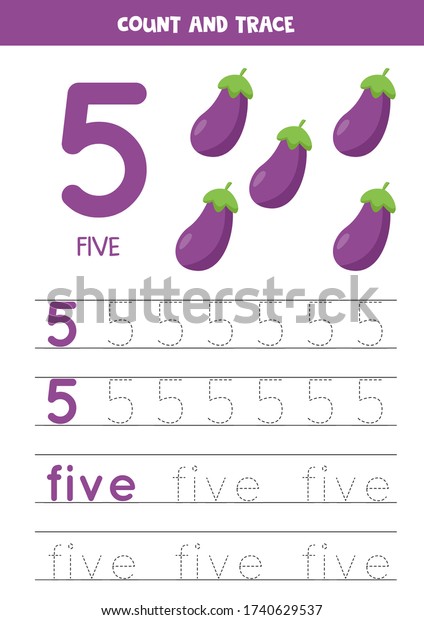 Tracing Number 5 Word Five Handwriting: เวกเตอร์สต็อก (ปลอดค่าลิขสิทธิ์ ...