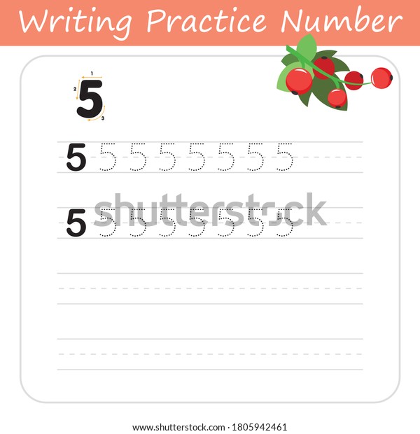 Tracing Number 5 Word Five Handwriting Stock Vector (Royalty Free ...