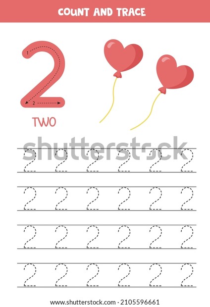 Vektor Stok Tracing Number Two Preschool Valentine Worksheet (Tanpa ... Vektor Stok Tracing Number Two Preschool Valentine Worksheet (Tanpa ...