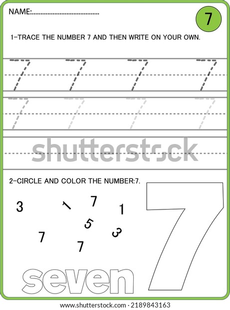 Tracing Numbers Activity Trace Number 7: เวกเตอร์สต็อก (ปลอดค่า ...