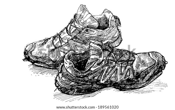 Tracing vector from hand drawing pair of old running shoe