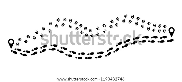 Tracking Track Footprints Dog Human Footpath Stock Vector (Royalty Free ...