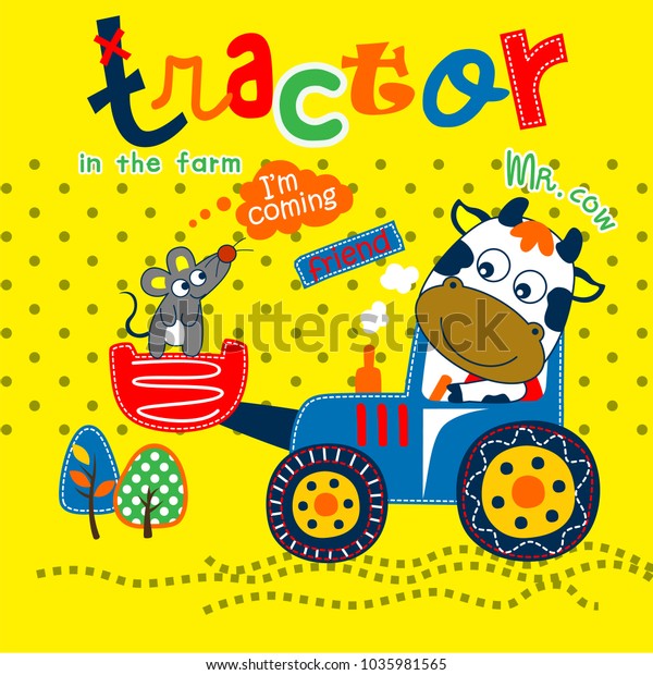 Tractor Farm Funny Animal Cartoonvector Illustration Stock Vector ...