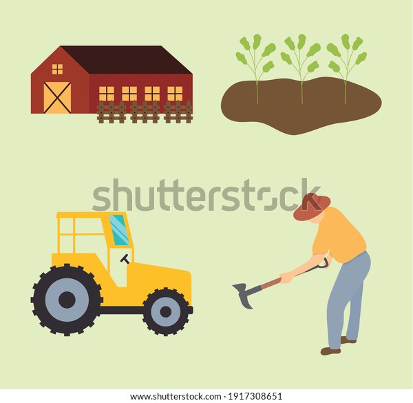 Tractor Farm Icon Set Over Green Stock Vector (Royalty Free) 1917308651 ...