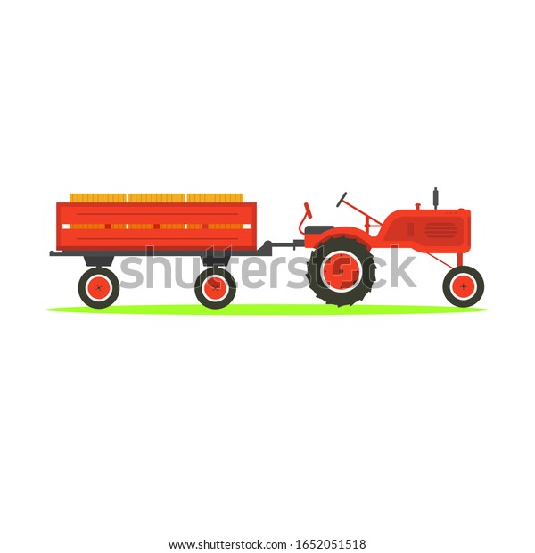 Tractor Pulling Trailer On White Background Stock Vector (Royalty Free ...