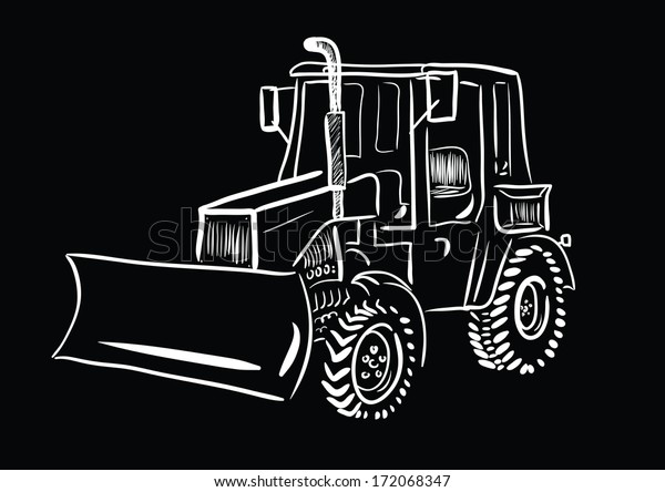 Tractor Sketch On Black Background White Stock Vector (Royalty Free ...