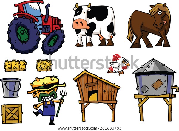 Tractor Styling Tools Cute Farm Animals Stock Vector (Royalty Free ...
