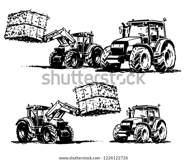 Tractors Sketch Hand Drawn Illstration Stock Vector (Royalty Free ...