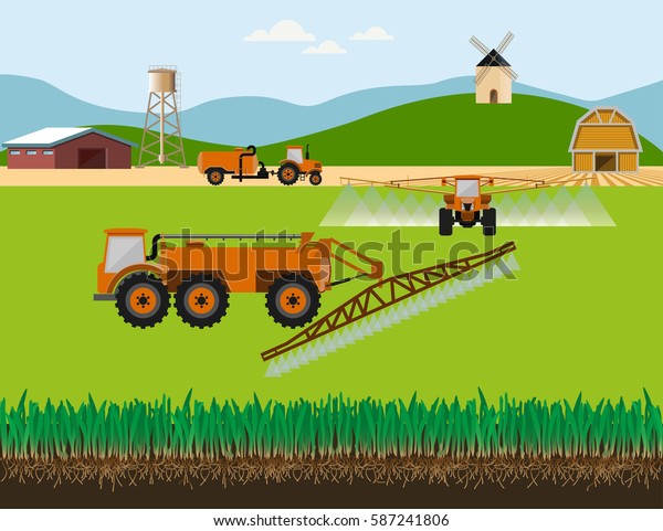 Tractors Watering Field Vector Illustration Stock Vector (Royalty Free ...