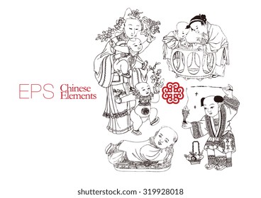 Traditional Chinese Patterns Drawings Vector Set Stock Vector (Royalty ...