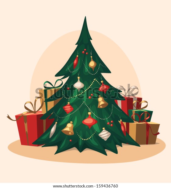 Traditional Christmas Tree Cartoon Vector Illustration Stock Vector ...