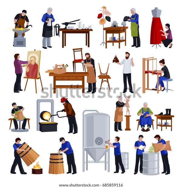 Traditional Crafts Craftspeople Work Flat Icons Stock Vector (Royalty ...