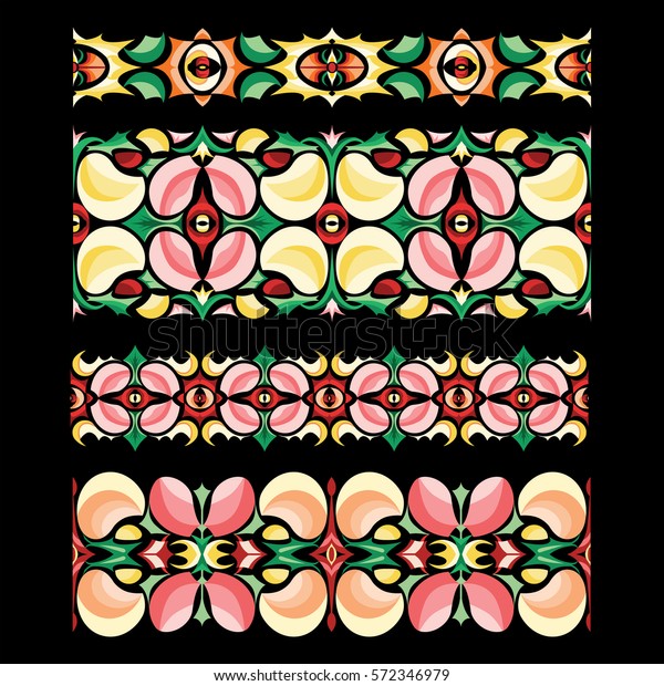 Traditional Handicraft Abstract Seamless Borders Stock Vector (Royalty ...