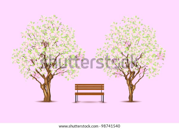 Traditional Japanese Trees Bench Vector Illustration Stock Vector ...