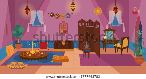 Traditional Middle Eastern Living Room Interior: เวกเตอร์สต็อก (ปลอดค่า ...