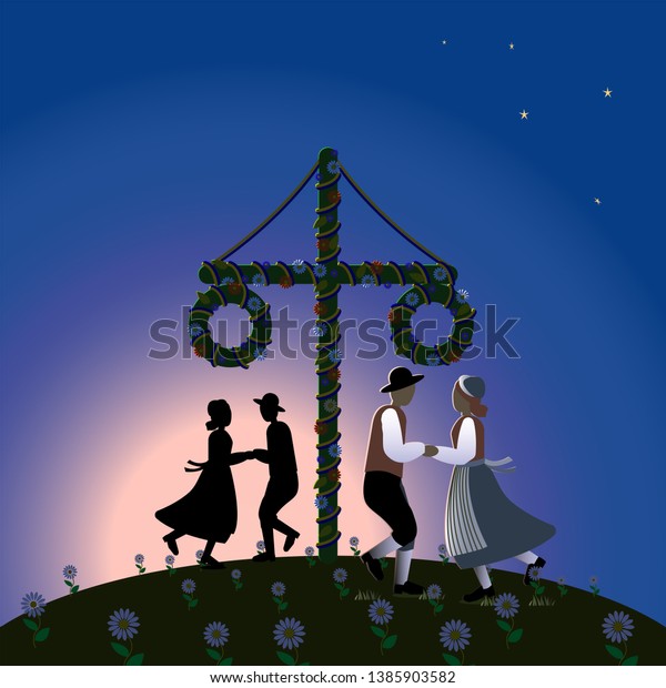Traditional Midsummer Dance Around Maypole Bright Stock Vector (Royalty ...