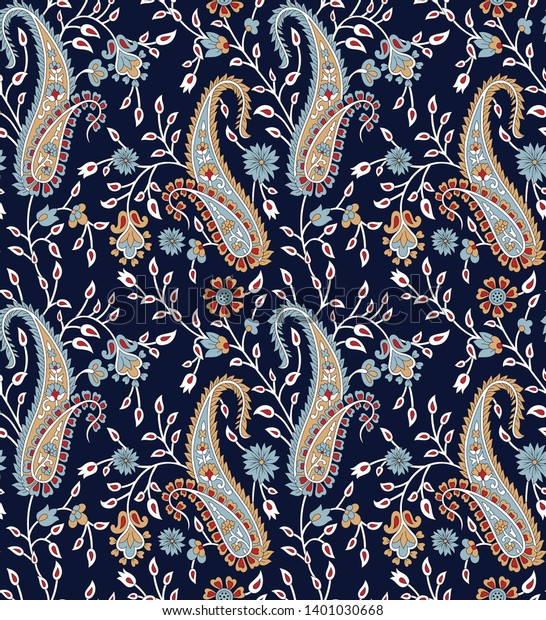 Traditional Paisley Design Pattern On Navy Stock Vector (Royalty Free ...