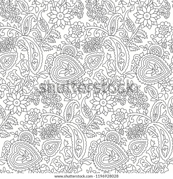 Traditional Paisley Pattern On Outline Stock Vector (Royalty Free ...