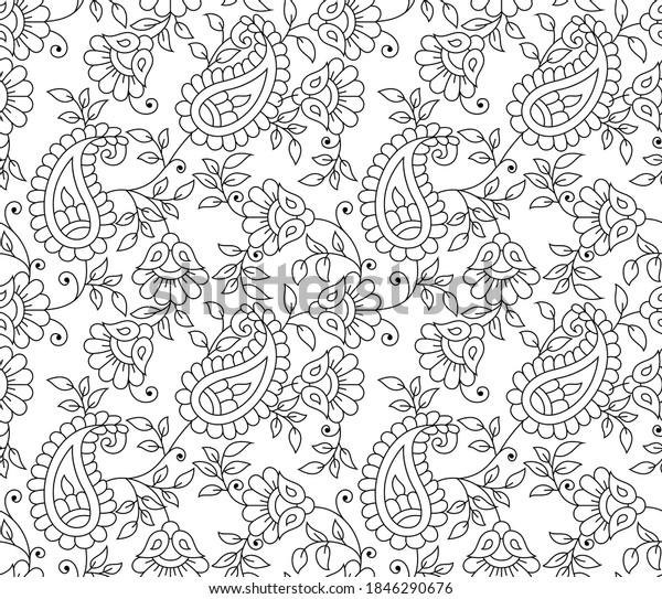 Traditional Paisley Pattern On Outline Background Stock Vector (Royalty ...