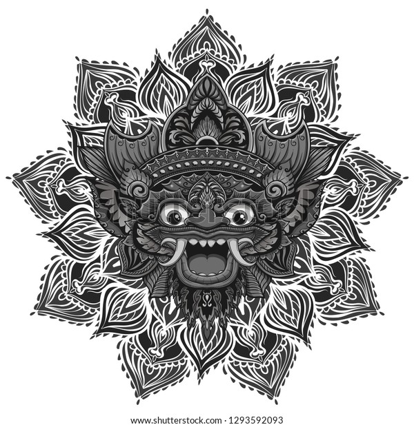 Traditional Ritual Balinese Mask Vector Outline Stock Vector (Royalty ...