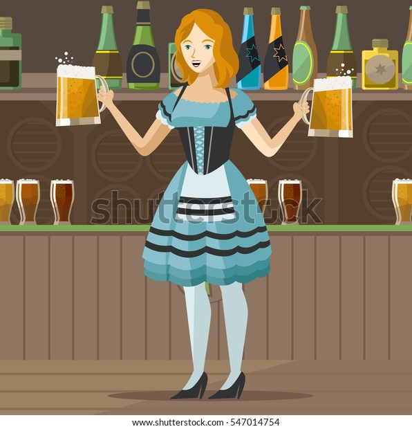 Traditional Waitress Irish Pub Two Beers Stock Vector (Royalty Free ...